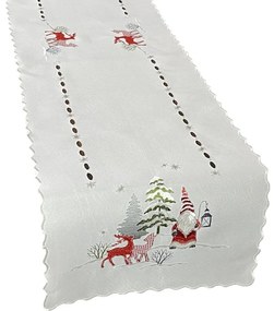 Vánoční bílá štóla s výšivkou elfa a soba Šířka: 40 cm | Délka: 220 cm