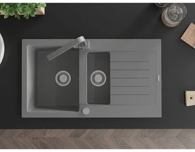 Mexen Matias, granitový dřez 900x505x200 mm, 1,5-komorový a šedá baterie Rita, šedá, 6502-71-670300-71