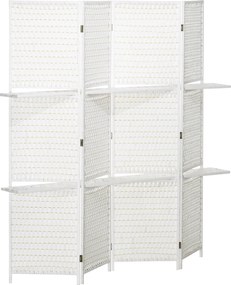 HOMCOM Skládací paraván se 4 panely 181x180 cm s policemi, dekorativní oddělovací příčka do ložnice, obývacího pokoje, kuchyně - Bílá