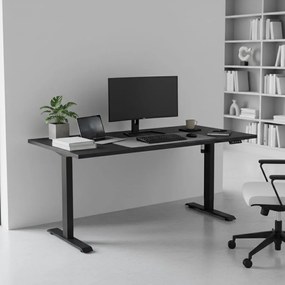 Výškově nastavitelný stůl OfficeTech A, 160 x 80 cm, černá podnož, černá
