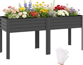 Outsunny kovový vyvýšený záhon – extra velký truhlík s výztuhami a textilní vložkou, 180 x 55 x 80 cm, tmavě šedý | Aosom