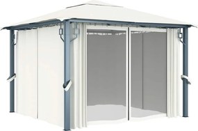 Altán se závěsy a světelnými LED řetězy 3 x 3 m krémový hliník 3070332