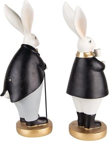 Set 2ks dekorace zajíc v černém kabátku - 13*11*34 / 13*11*34 cm