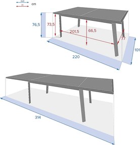 Hliníkový stůl NOVARA 220/314 cm (bílá)