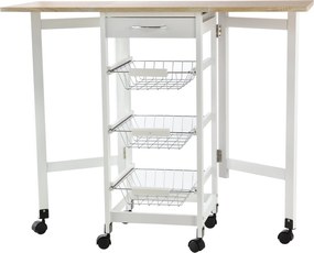 HOMCOM Skládací kuchyňský vozík s 6 koly, 1 zásuvkou a 3 kovovými koši - Multifunkční servisní vozík pro úložný prostor s nosností 50 kg, 97,2x37x77,5