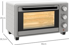 HOMCOM malá trouba 21l, 100°C-230°C, časovač na 1 hodinu, 3 režimy pečení, drátěný rošt, plech, nerez, 46L x 38.5W x 29H cm, stříbrná