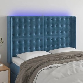 Čelo postele s LED tmavě modré 147 x 16 x 118/128 cm samet