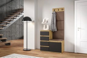 Eka Předsíňová stěna s čalouněnými panely Trinity 36 - Dub Artisan s černou / Hnědá 2307
