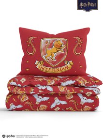 MK Lůžkoviny Prodloužené bavlněné povlečení Renforcé - Nebelvír tmavě červené 140 × 220 cm, 70 x 90 cm