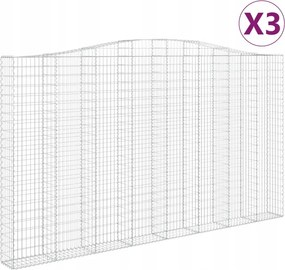 vidaXL Gabionové koše, 3 ks, 400 x 30 x 220/240 cm, galvanizované železo