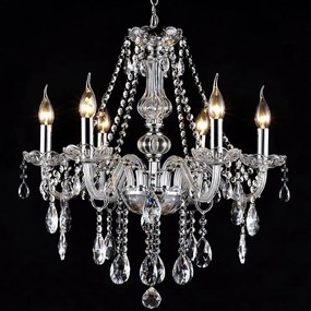 Toolight - Křišťálový závěsný lustr 6xE14 60W 392183, stříbrná, OSW-04007