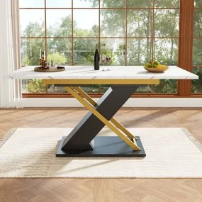Aosom Rozkládací jídelní stůl, kuchyňsko-obývací stůl s kříženými nohami, 120-160 x 80 x 75,4 cm, bílá+černá