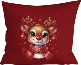 3D povlak na polštář z mikrovlákna MERRY FAWN 45x45 cm, červený
