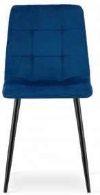 Modrá sametová židle KARA s černými nohami