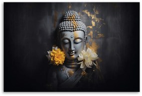 Obraz na plátně, Buddha socha květiny - 60x40 cm