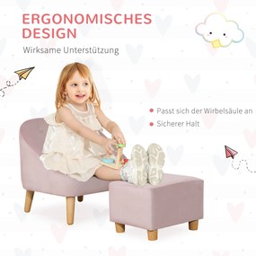 Dětské křeslo HOMCOM s otománem pro děti od 3 do 5 let, roztomilý design, sametový vzhled, 51 x 50 cm, růžová