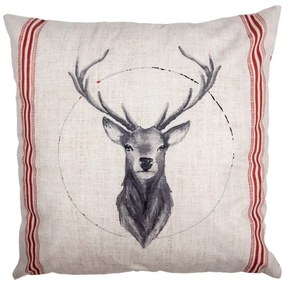 Béžový povlak na polštář s jelenem Christmas Deer - 45*45 cm