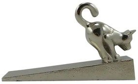 Stříbrná antik kovová dveřní zarážka kočka - 15*4*9cm