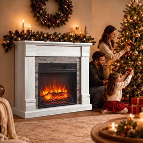 HOMCOM Dekorativní elektrický krb 1800 W s třístupňovým plamenným efektem, termostat, časovač, dálkové ovládání, přírodní