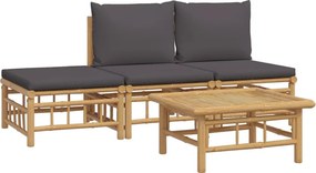 4dílná zahradní sedací souprava s tmavě šedými poduškami bambus 3155235