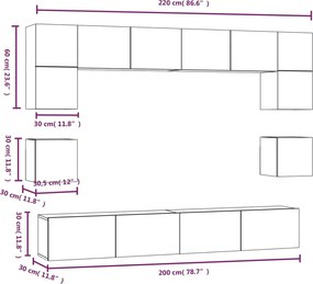 vidaXL 8dílný set TV skříněk kompozitní dřevo [3114419] Barva: Bílá