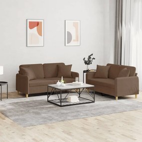 2dílná sedací souprava s polštáři hnědá textil 3202105