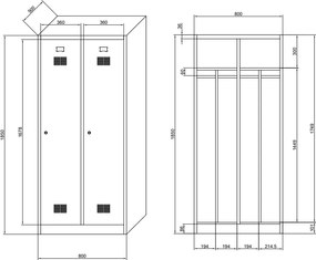 Kovová šatní skříňka S1 s mezistěnou, 2 oddíly, 1850 x 800 x 500 mm, cylindrický zámek, modré dveře