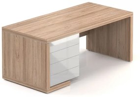 Stůl Lineart 180 x 85 cm + levý kontejner a krycí panel / Jilm světlý a bílá