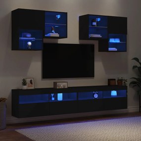 6dílná obývací stěna s LED osvětlením černá - Default Title