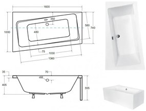 BESCO Asymetrická vana ASTI Nožičky k vaně - S nožičkami, Rozměr vany - 170 × 110 cm, Způsob provedení - Pravé - VANAST17P+OLVPINOZSTELWD