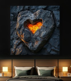 Obraz na plátně - Kamenné srdce s lávou FeelHappy.cz Velikost obrazu: 100 x 100 cm