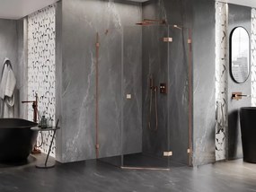 Mexen Lunar, pětiúhelníkový sprchový kout s pravým sklonem 90 x 100 cm, 8mm čiré sklo, profil měděná matná, 831-090P-100L-65-00-P