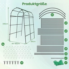 Costway 230 cm vysoký zahradní oblouk pro popínavé rostliny s šplhací pomůckou