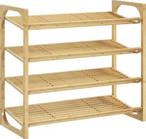 HOMCOM Botník Bambusový botník 4 úrovně až pro 12 párů bot s madlem do ložnice 76 x 33 x 67 cm Příroda | Aosom.de