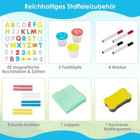 Costway 3 v 1 Dětský oboustranný stojan s magnetickou tabulí a tabulí, výškově