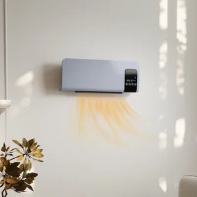 HOMCOM Elektrické topení, nástěnná montáž, oscilační funkce, 2 režimy, časovač, LED displej, šedá