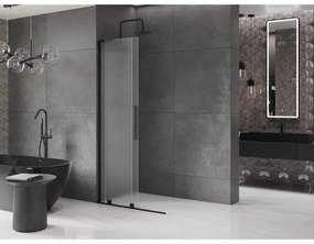 Mexen Velar L, posuvná sprchová zástěna Walk-in 100 x 200 cm, 8mm sklo námraza, černá matná, 871-100-003-33-70