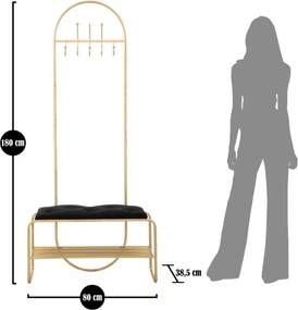 Designová lavice s věšákem Quindalyn 180 cm černá / zlatá