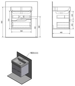 Sapho MEDIENA umyvadlová skříňka 57x50,7x48,5cm, bílá mat/dub natural, MD062