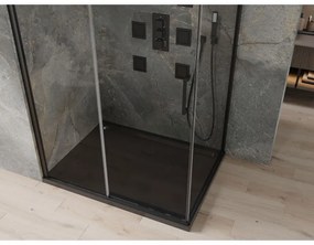 Mexen Omega, sprchový kout s posuvnými dveřmi 100 (dveře) x 80 (stěna) cm, 8mm čiré sklo, černý profil + slim sprchová vanička černá s černým sifonem, 825-100-080-70-00-4070B