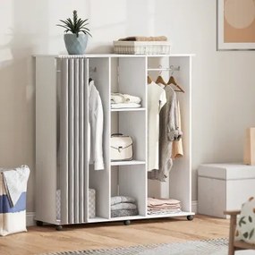 HOMCOM Šatní skříň, šatník, mobilní úložný nábytek 6 koleček 120L x 40l x 128H cm, bílý