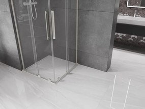 Mexen Velar L Duo, sprchový kout s posuvnými dveřmi 100 x 100 cm, 8mm čiré sklo, broušená ocel, 871-100-100-02-03-97