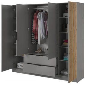 Šatní skříň NELLY 4D bez zrcadla šedá + dub artisan