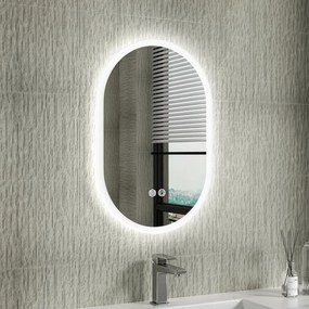 Erga Demi, oválné LED zrcadlo 40x60cm, 3 barvy světla, přední osvětlení, topná podložka proti zapaření, ERG-V01-DEMI-4060-CL