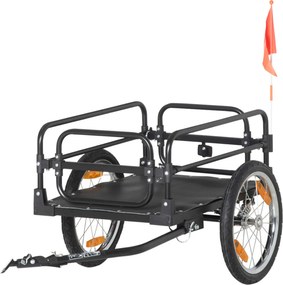 HOMCOM Přívěs na kolo s odnímatelným nákladem 2 kola, odrazky a vlajka, rám s tlumičem 70L kapacita 40 kg zatížení 125x64x53,5 cm Černý