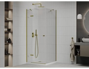 Mexen Roma sprchový kout 70 x 70 cm, 6mm sklo, zlatý profil-čiré sklo + slim sprchová vanička 5cm, 854-070-070-50-00-4010