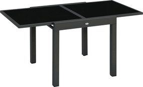 Rozkládací zahradní stůl Outsunny z hliníku s tvrzeným sklem pro 4-6 osob, nosnost 50 kg, rozměry 80-160x80x75 cm černý | Aosom