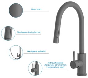 Gamma Taru Slim, vysoká dřezová baterie h-400, šedá, GMA-BTS-GPG