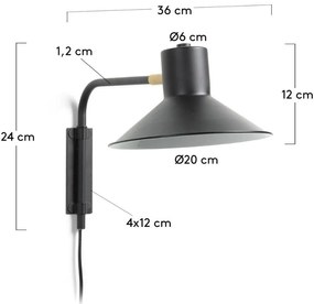 Černé kovové nástěnné světlo Kave Home Aria 36 cm