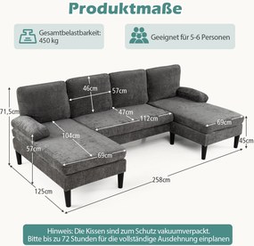 Costway Pohovka ve tvaru U pro 5-6 křeslo Rohová pohovka Clound s potahem